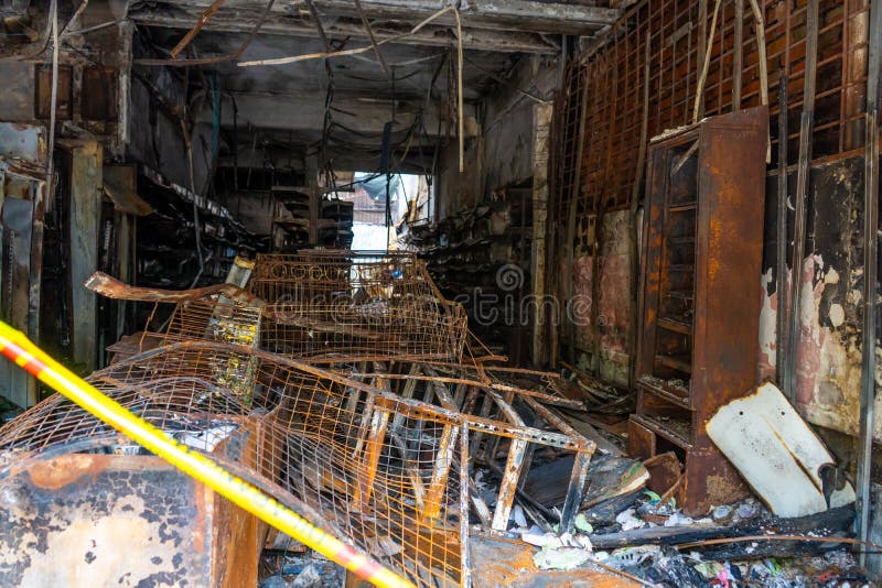 Burnt Grocery Store. Fire in the Building Stock Photo - Image of ...