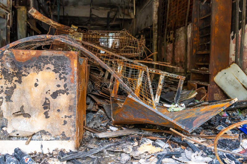 Burnt Grocery Store. Fire in the Building Stock Photo - Image of ...