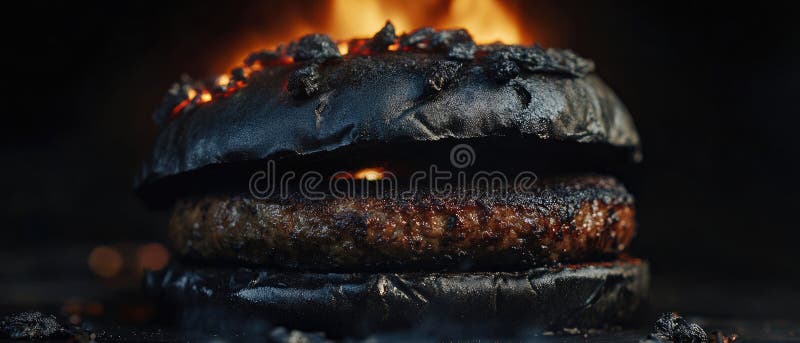 A Burnt Hamburger on a Grill with Flames Stock Illustration ...