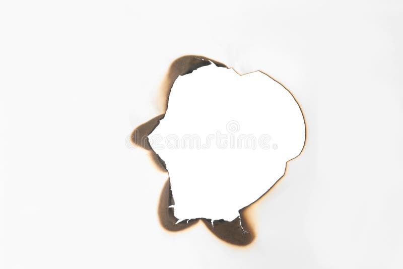 Burnt Hole in Paper on White Background Stock Image - Image of empty ...