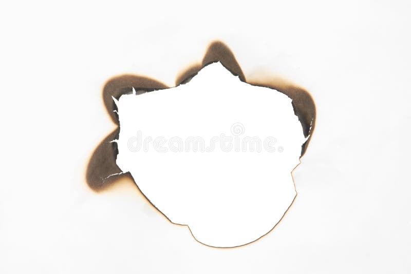 Burnt Hole in Paper on White Background Stock Photo - Image of open ...