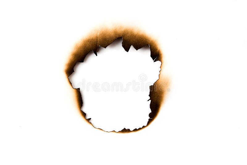 Burnt Holes in a Piece of Paper Isolated on White Background Stock ...