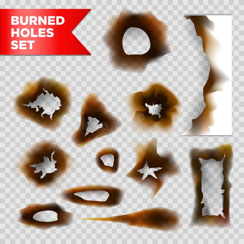 Burnt Holes Scorched Paper Vector Isolated Set on Transparent ...