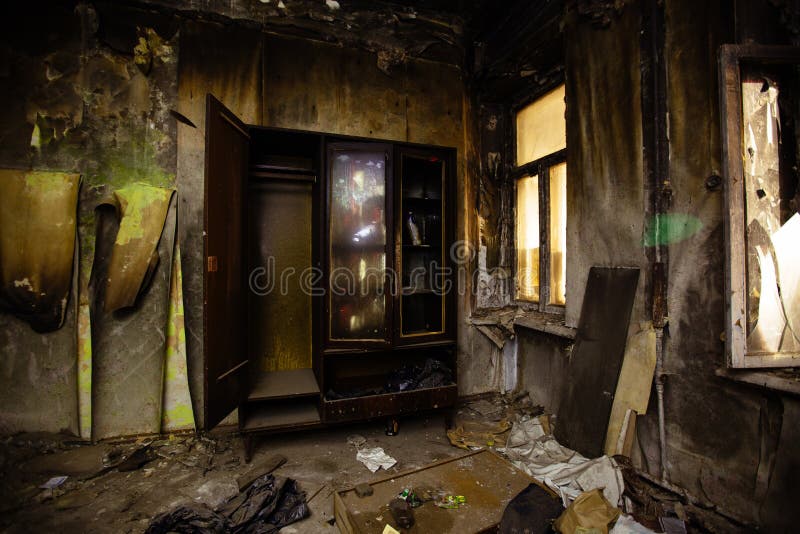 Burnt House Interior. Consequences of Fire Concept Stock Image - Image ...