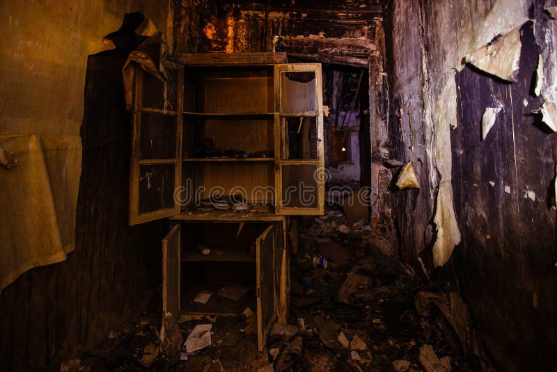 Burnt House Interior. Consequences of Fire Concept Stock Photo - Image ...