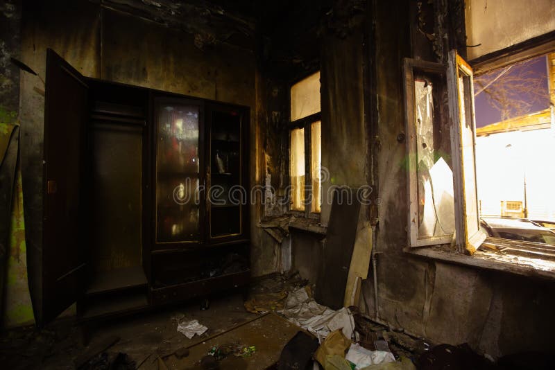Burnt House Interior. Consequences of Fire Concept Stock Photo - Image ...