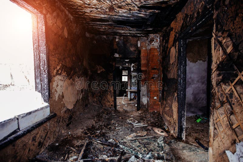 Burnt House Interior. Consequences of Fire or War Stock Photo - Image ...