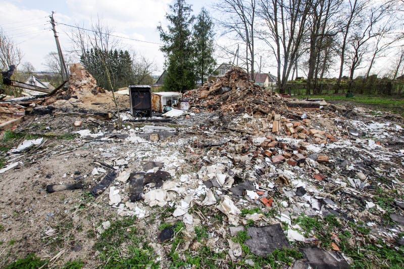 Farm House Burns Down by Fire Stock Photo - Image of investigate, gear ...