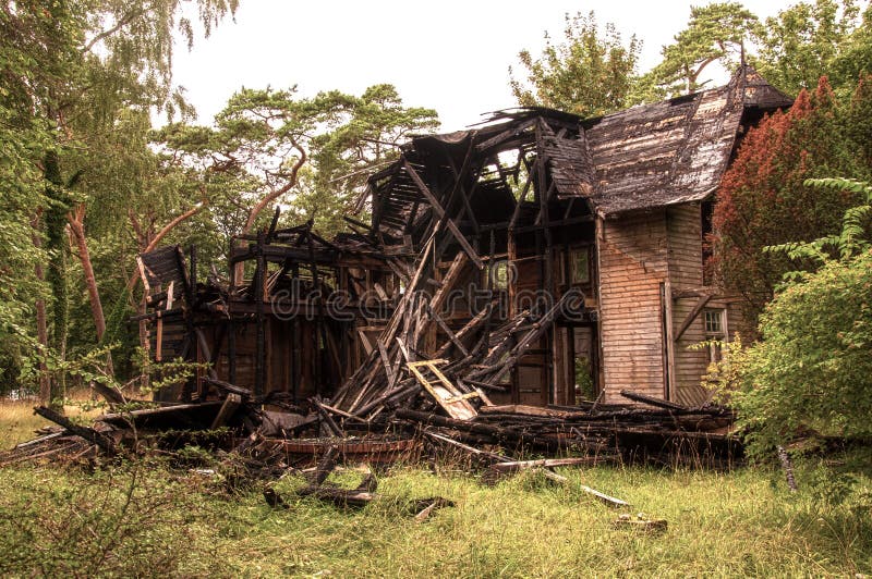 Old Ruined Wooden House Falling Down Stock Image - Image of danger ...
