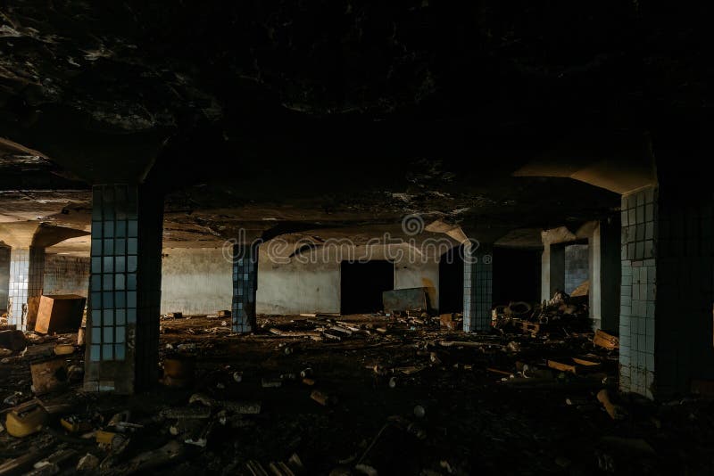 Burnt Interior of Industrial Building. Consequences of Fire Stock Image ...