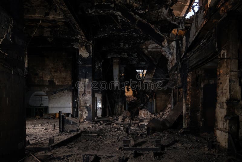 Burnt Interior of Industrial Building or Warehouse. Consequences of ...