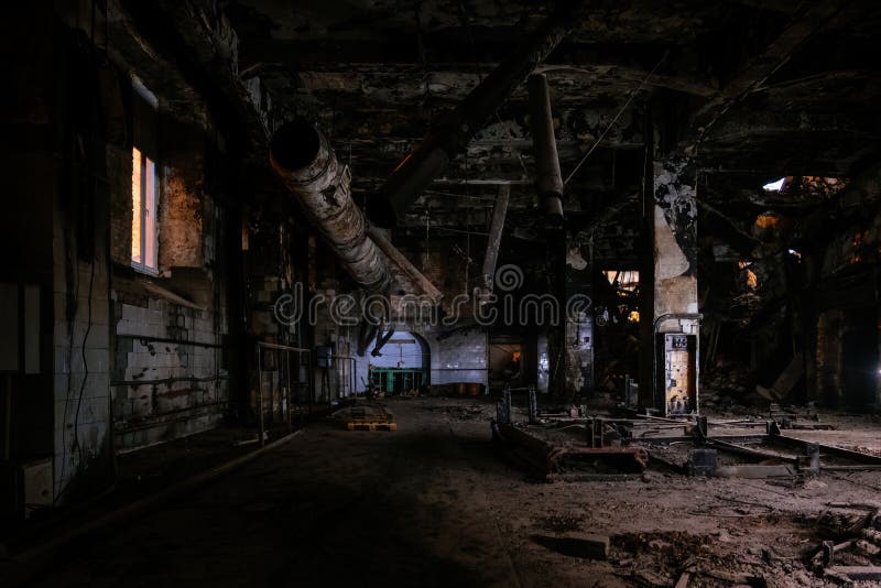 Burnt Interior of Industrial Building or Warehouse. Consequences of ...