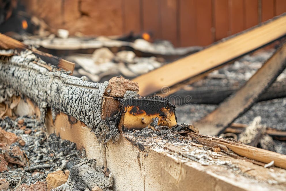 A Burnt Log Sits Atop a Pile of Rubble, Offering a Glimpse into Post ...
