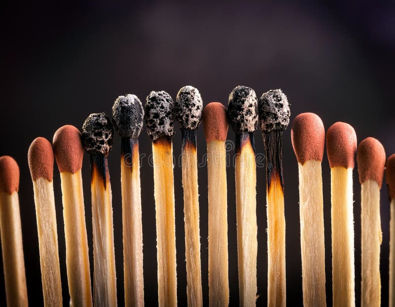 Burnt Matchsticks in a Row Symbolizing Loss of Motivation and Energy ...