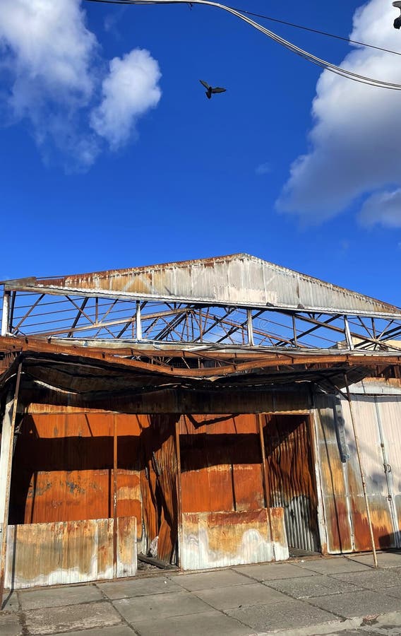 Burnt metal structure stock photo. Image of black, damage - 351196596