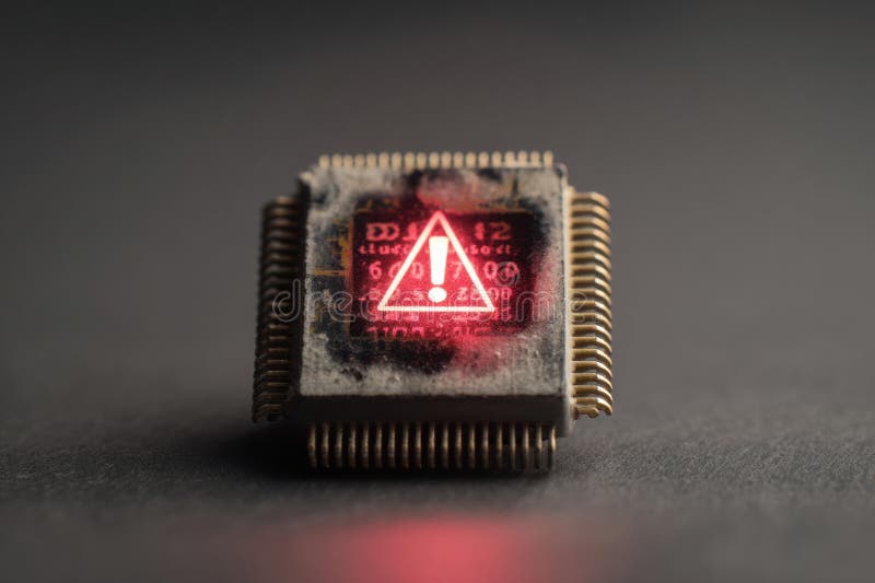 Burnt Microchip with Warning Light Indicates Critical System Failure ...