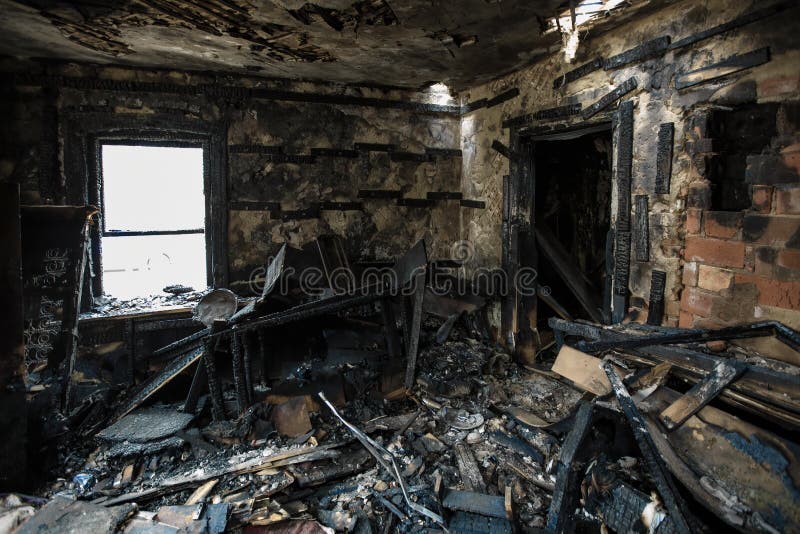 Burnt Old House Interior. Consequences of Fire Stock Image - Image of ...