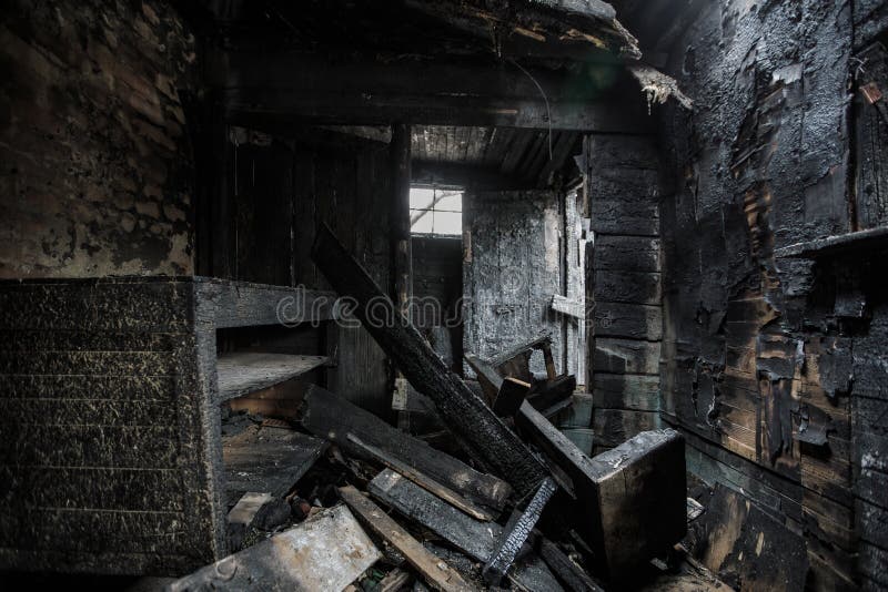 Burnt Old House Interior. Consequences of Fire Stock Photo - Image of ...