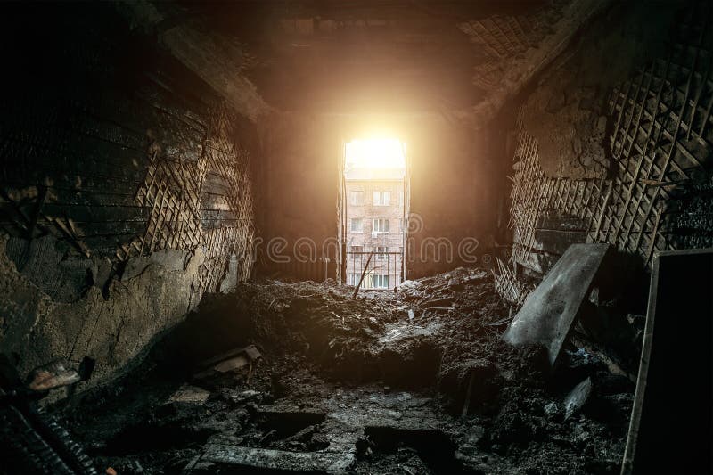Burnt Old House Interior. Consequences of Fire Stock Image - Image of ...