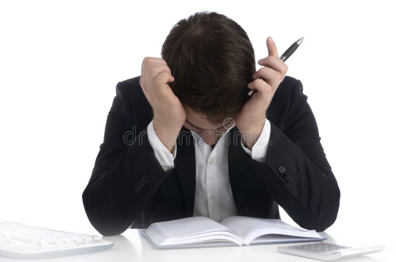 Burnt Out Business Man in Office Stock Photo - Image of male, thought ...