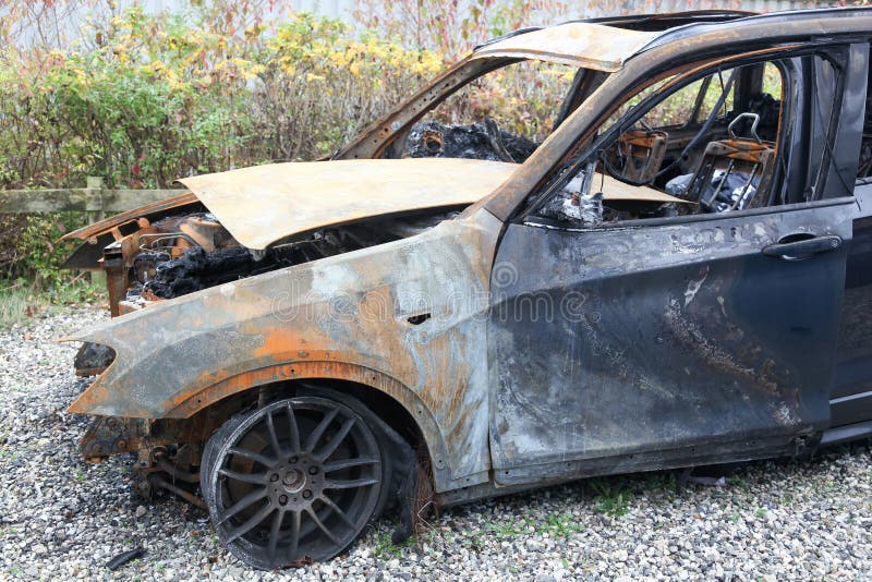 Burnt Out Car In A Garage - Police-secured Crime Scene - Forbidden To ...