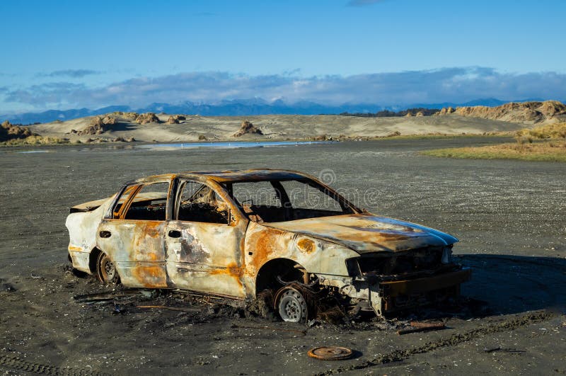 Burnt Out Car stock image. Image of dunes, fire, sand - 327156255