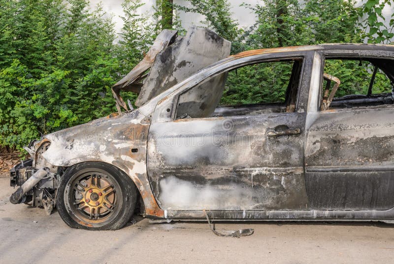 Burnt out car wreck stock photo. Image of abandoned, inside - 42702298