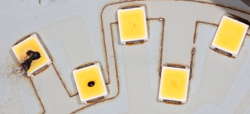 Burnt Out LEDs on a Disassembled LED Lamp. Stock Photo - Image of ...