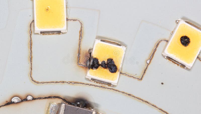 Burnt Out LEDs on a Disassembled LED Lamp. Stock Image - Image of ...