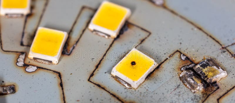 Burnt Out LEDs on a Disassembled LED Lamp. Stock Image - Image of ...