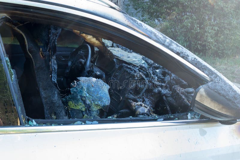 Burnt-out Passenger Car. Burnt Car Interior Close-up. Fire in the Car ...