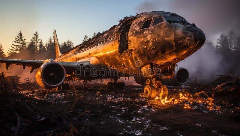Burnt Out Plane after a Plane Crash Stock Illustration - Illustration ...