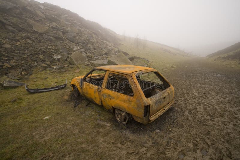 Burnt out and rusted car stock image. Image of mist, panels - 4324865