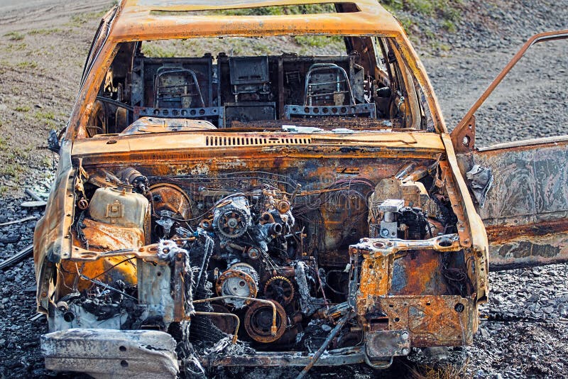 Burnt Out Rusty Car. Abandoned Wreck Stock Image - Image of automobile ...