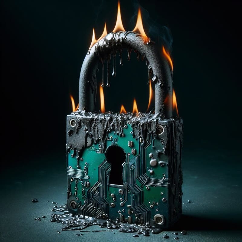Burnt Padlock on Circuit Board Security and Freedom Theme Cyber ...