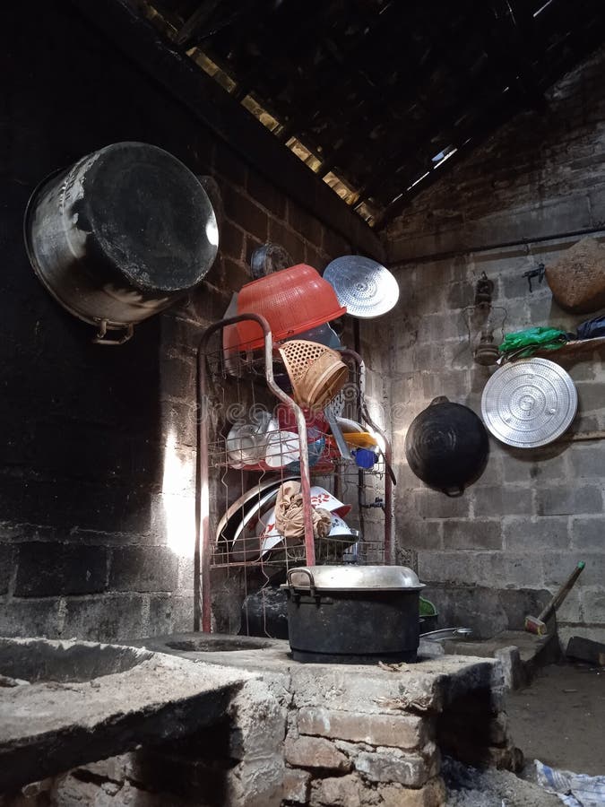 Burnt Pan and Wood Stove at Old Kitchen Stock Image - Image of wall ...