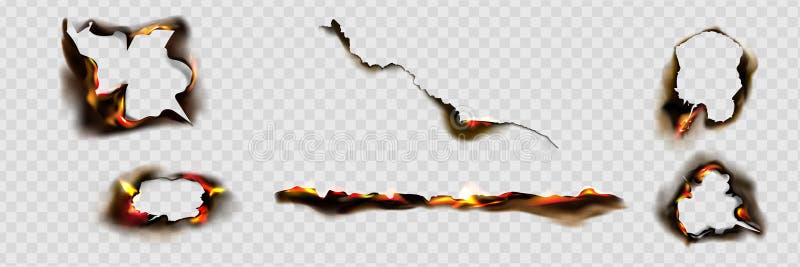 Burnt Paper Edges with Fire and Black Ash. Vector Realistic Set of ...
