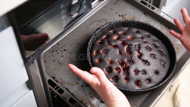 Burnt pie in the oven stock footage. Video of cooking - 249018646