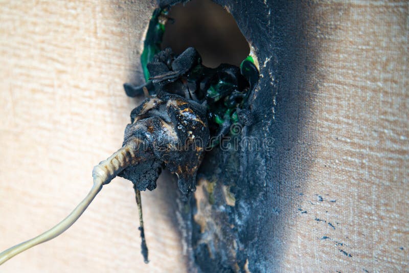 Burnt Power Outlet. Melted-off and Burned Plastic Socket of Power ...