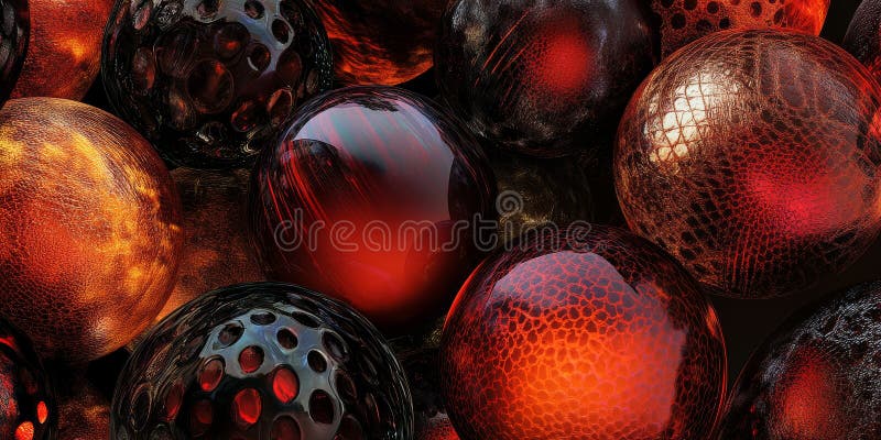Burnt Red Spherical Carbon Textures with Bold, Glossy Patterns. a ...