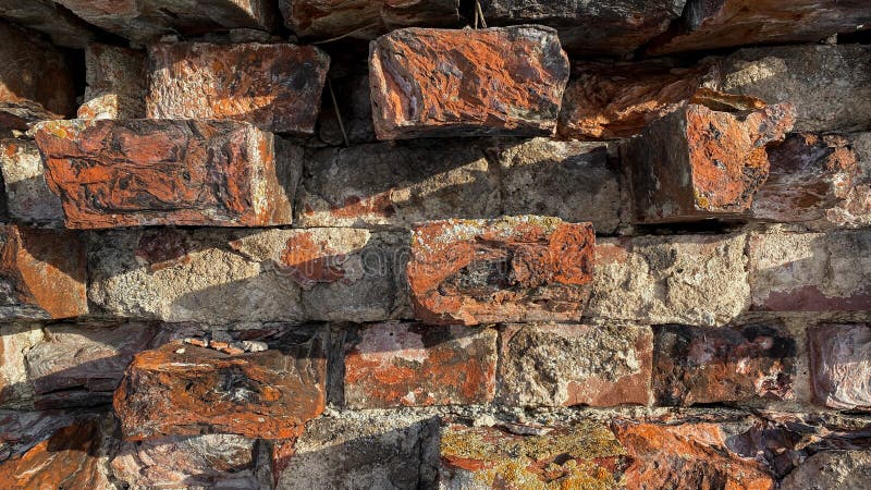 Burnt Relief of the Wall. Moss on Old Brick Stock Photo - Image of ...