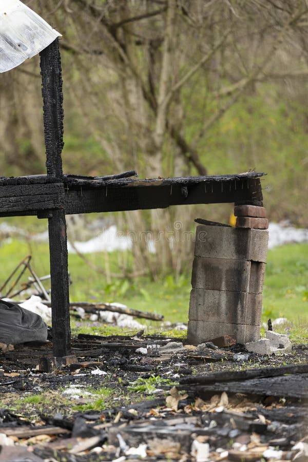 Burnt Remains of a Foundation after a Residential Structure Fire Stock ...