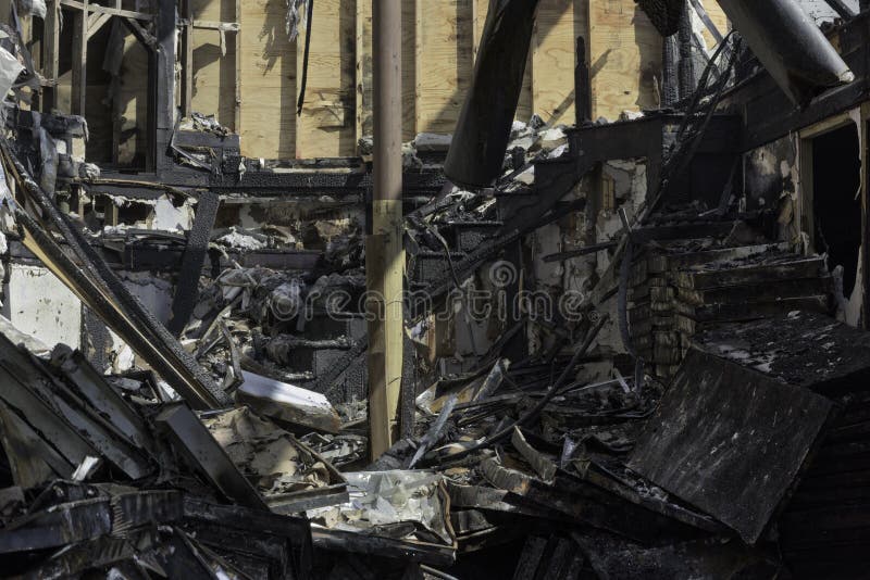 Twisted Burnt Rubble from Warehouse Fire Stock Photo - Image of ...