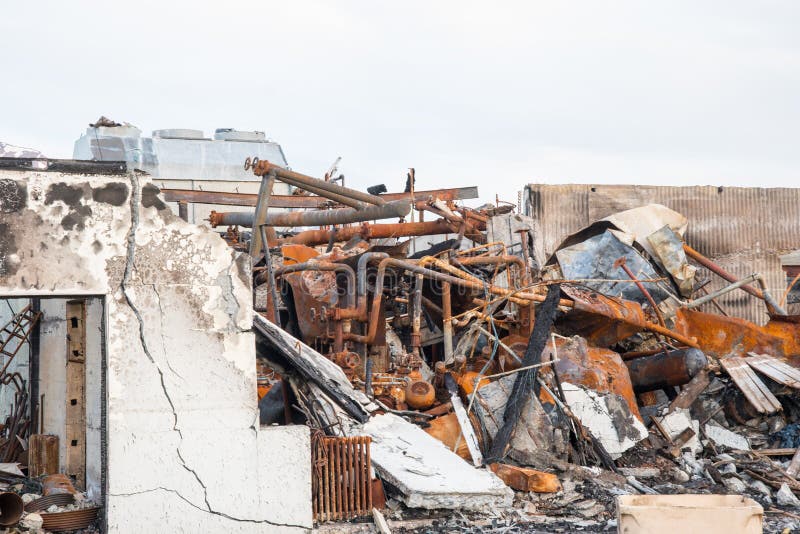 Burnt ruin of a factory stock image. Image of ruin, concrete - 194789653