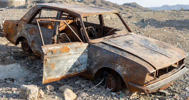 Burnt and Rusty Old Junk Car Stock Image - Image of vehicle, steel ...