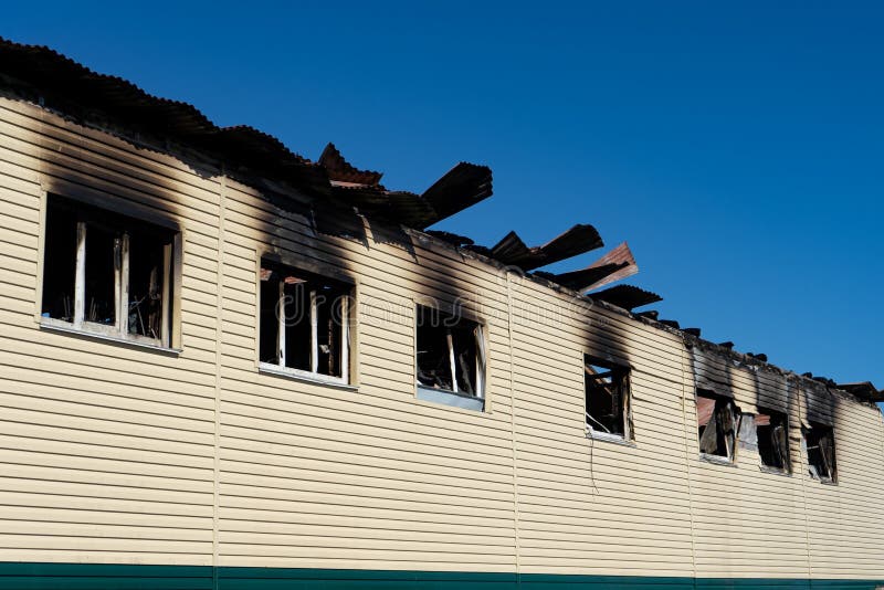 Burnt Out Shop after Fire with Charred Door Stock Image - Image of ...