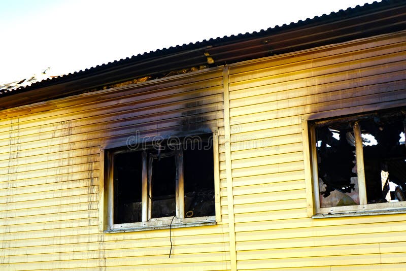 Burnt Out Shop after Fire with Charred Door Stock Image - Image of ...
