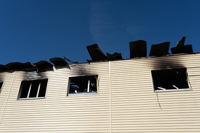 Burnt Out Shop after Fire with Charred Door Stock Image - Image of ...