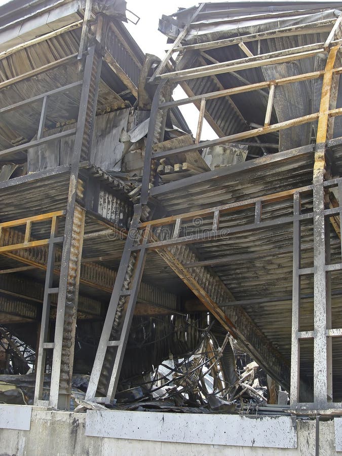 Burnt Structures of the Metal Frame of an Industrial Building after a ...