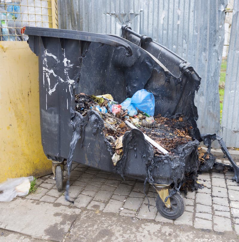 Burnt trash can stock photo. Image of burnt, demonstration - 164754796